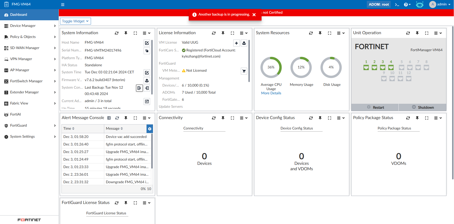 FortiAnalyzer detects concurrent backup sessions and returns error message 7.6.2 | FortiAnalyzer ...